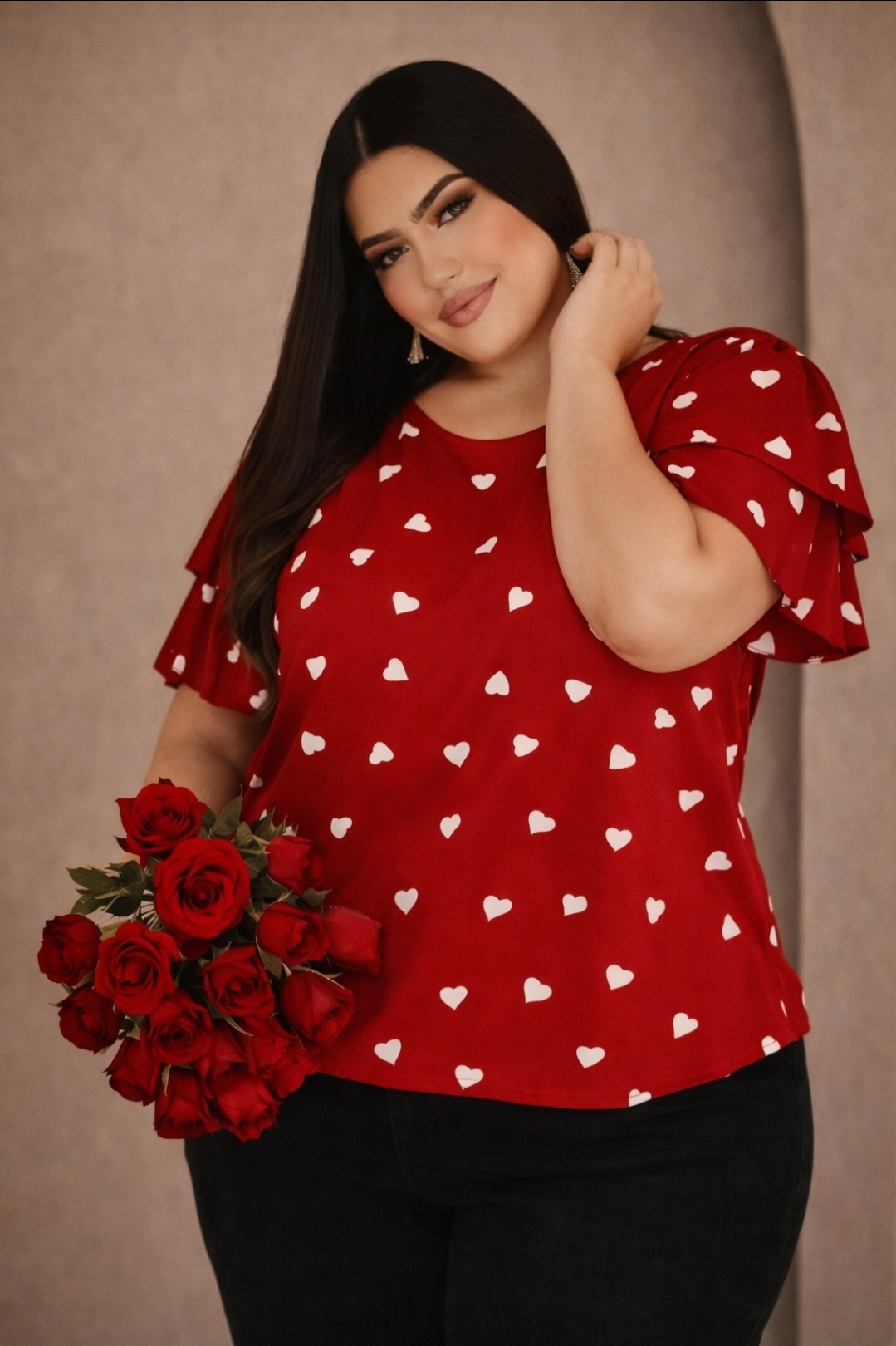 BLUSA ROJA CON ESTAMPADO DE CORAZÓN | Boom Curvy Girl